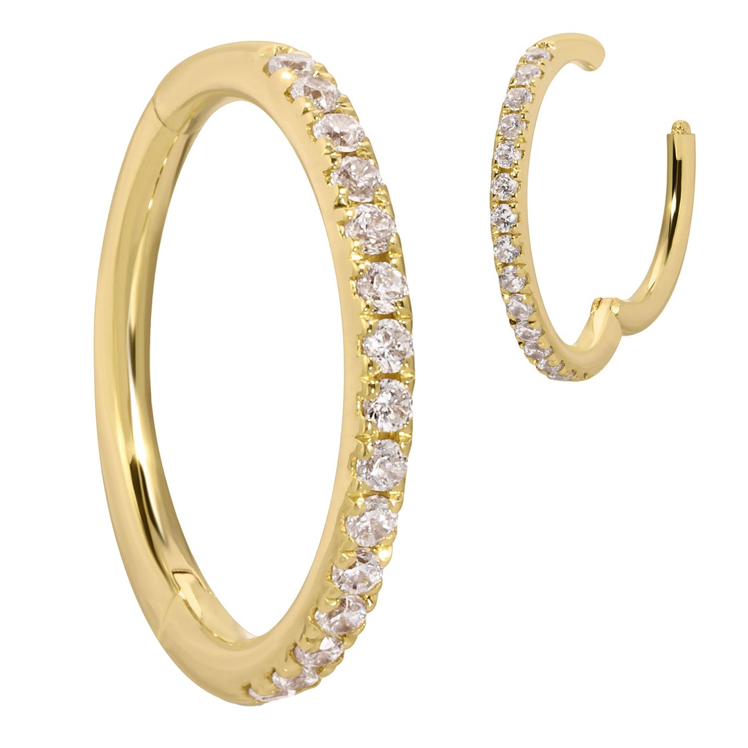 14K Solid Gold Hinged Hoops With Multi Zircon ( White, Yellow, Rosegold ...