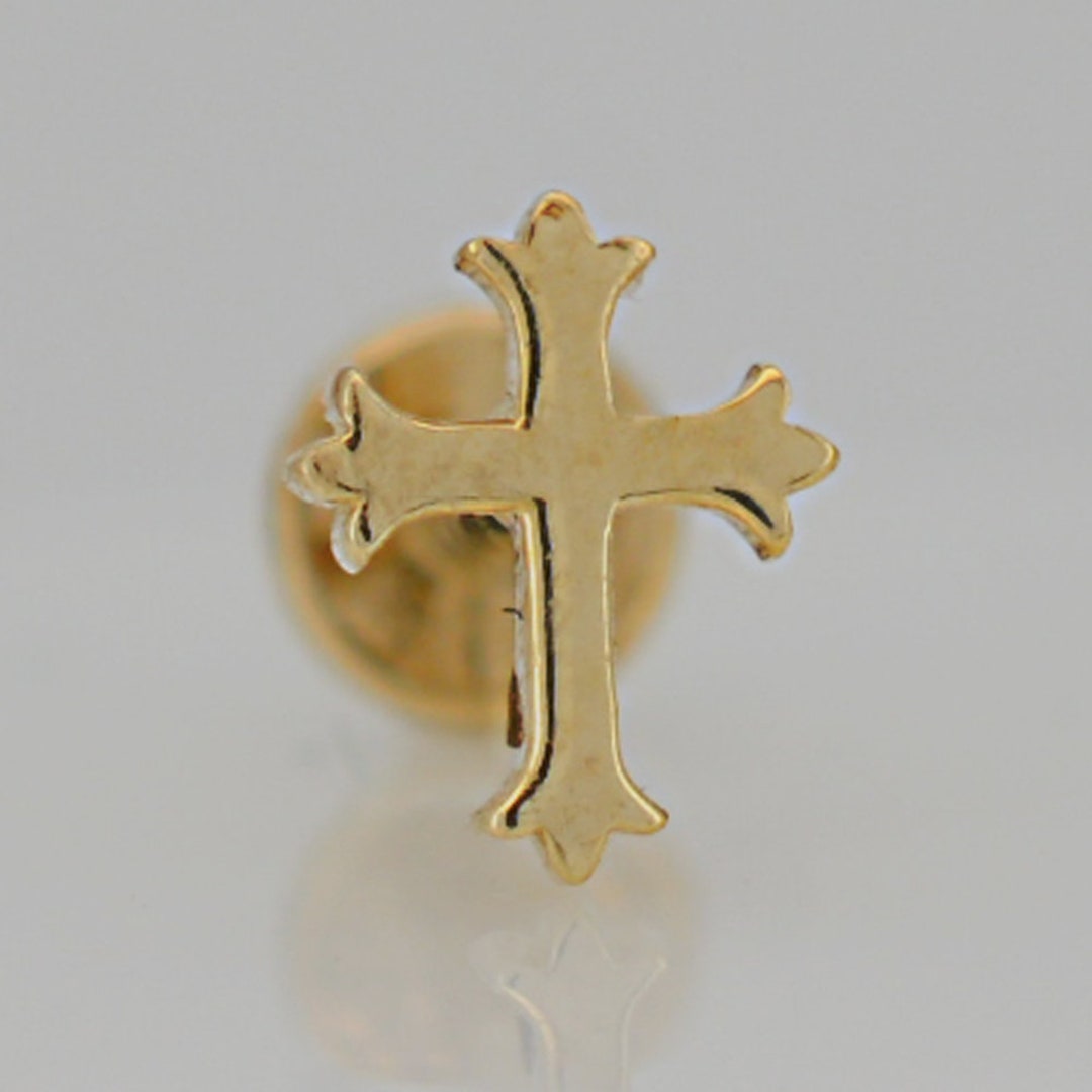 14k Solid Gold Coptic Cross Internally Threaded Labret helix Cartilage ...