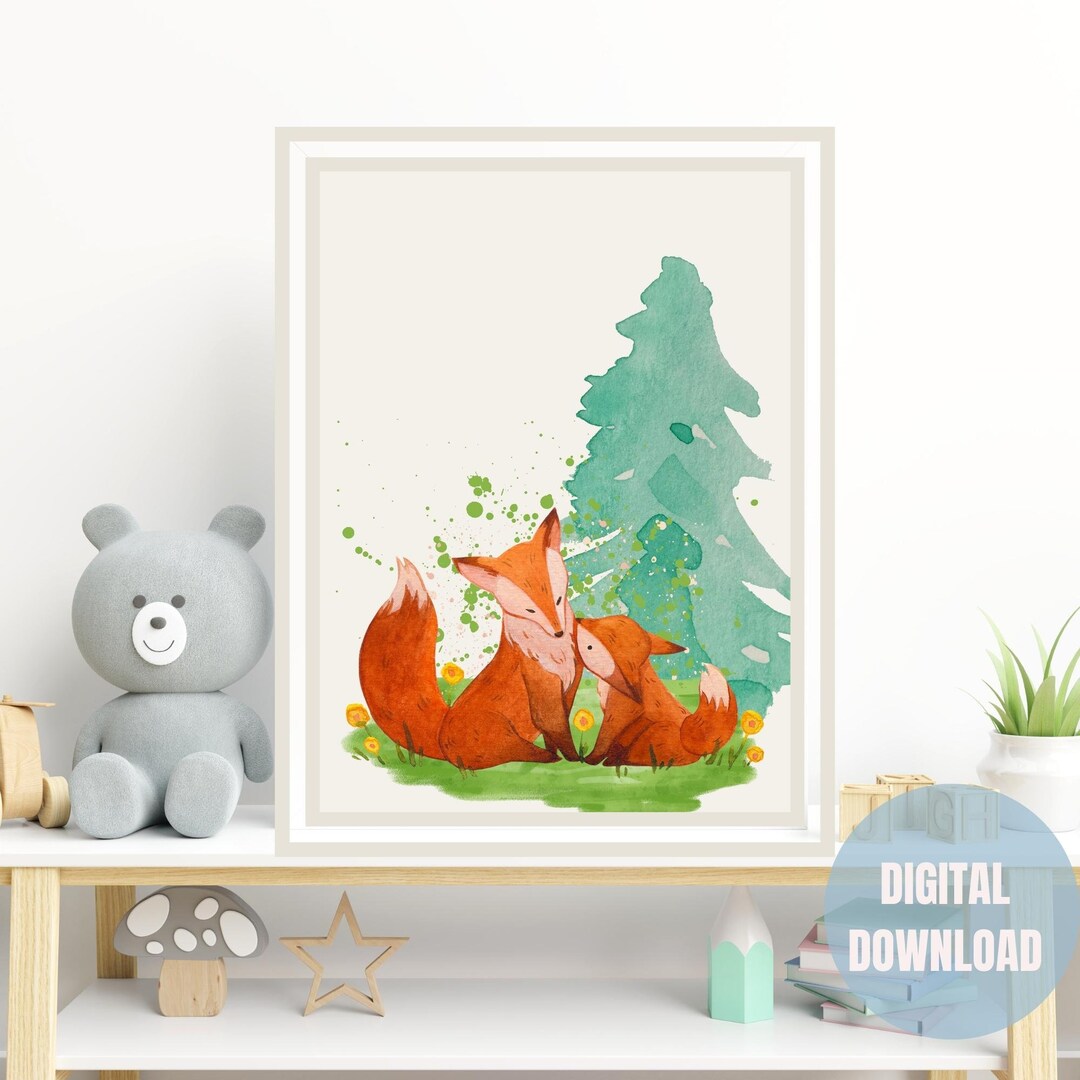 Red Fox and Cub Watercolour Print Digital Download Nursery Wall Art ...