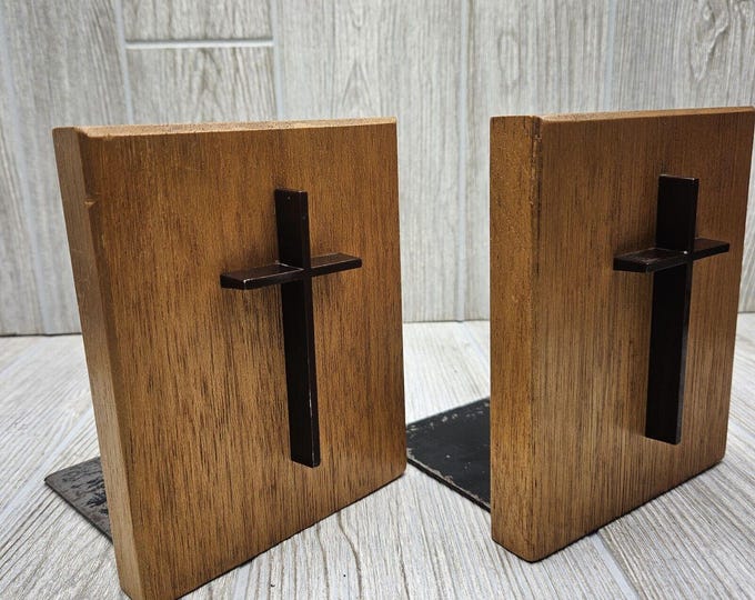Set of Vintage Mid Century Modern Wood Cross Bookends - Etsy