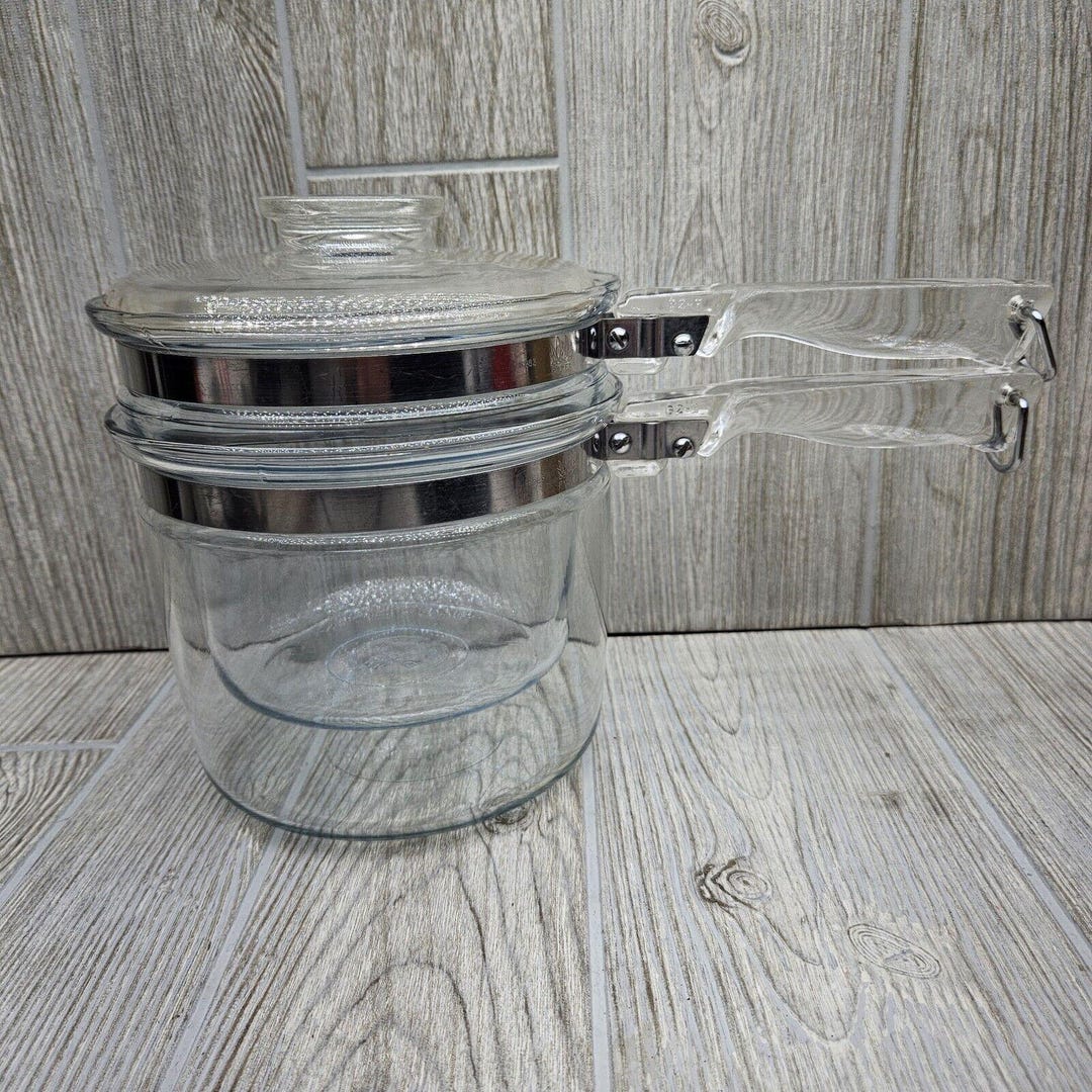 Vintage Pyrex 6283 Glass Double Boiler Flame Ware Set of 3 Pieces With ...