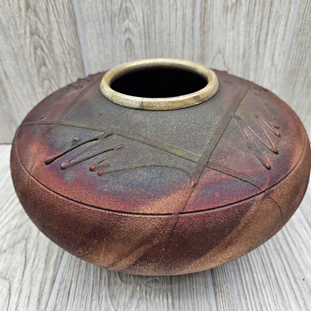 R. Kevin Kelley Signed Raku Studio Pottery Pot Vase Southwest Native ...