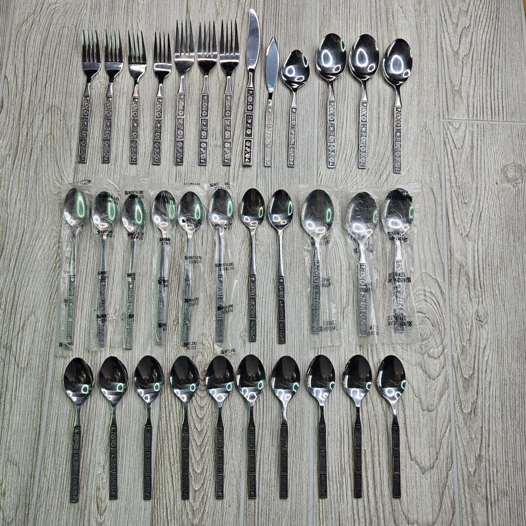 Oneida Northland Stainless Spring Fever MCM Flatware Lot Set 34 Pc Some ...