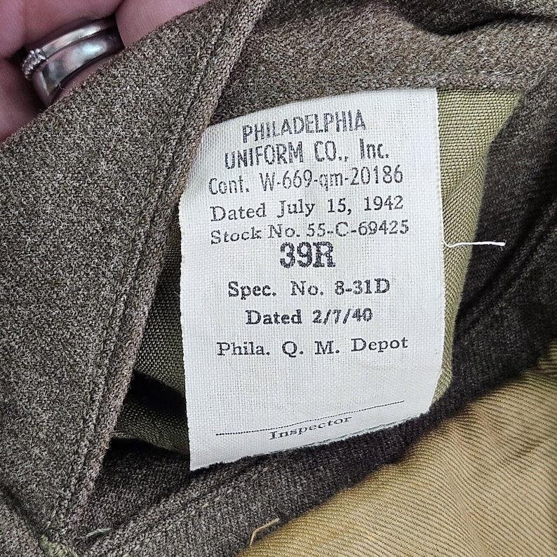 WWII US Army Wool Uniform Jacket Size 39R 1942 Dated With Ruptured Duck ...