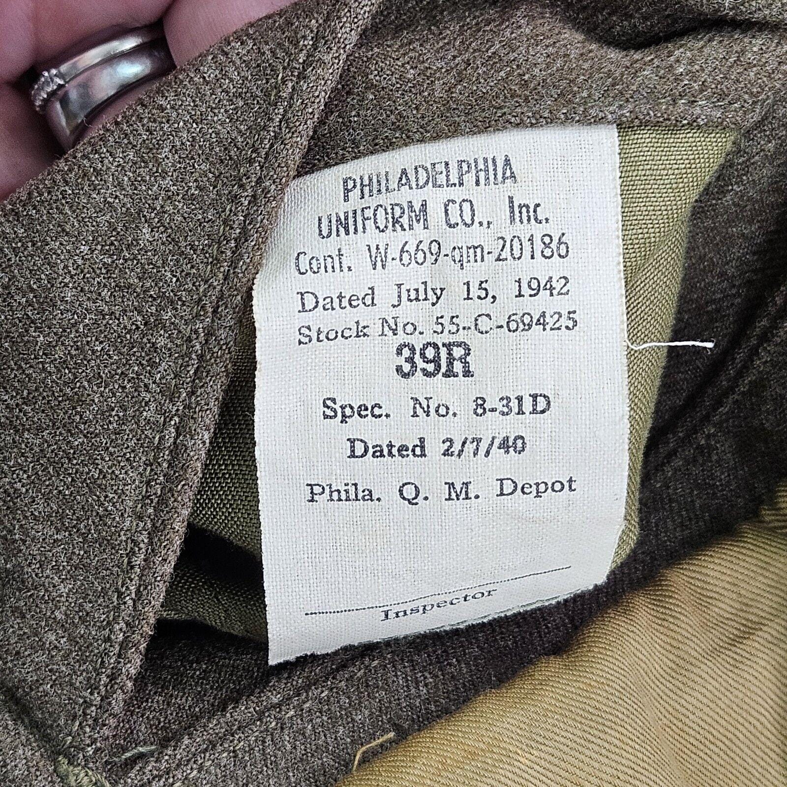 WWII US Army Wool Uniform Jacket Size 39R 1942 Dated With Ruptured Duck Patch - Etsy