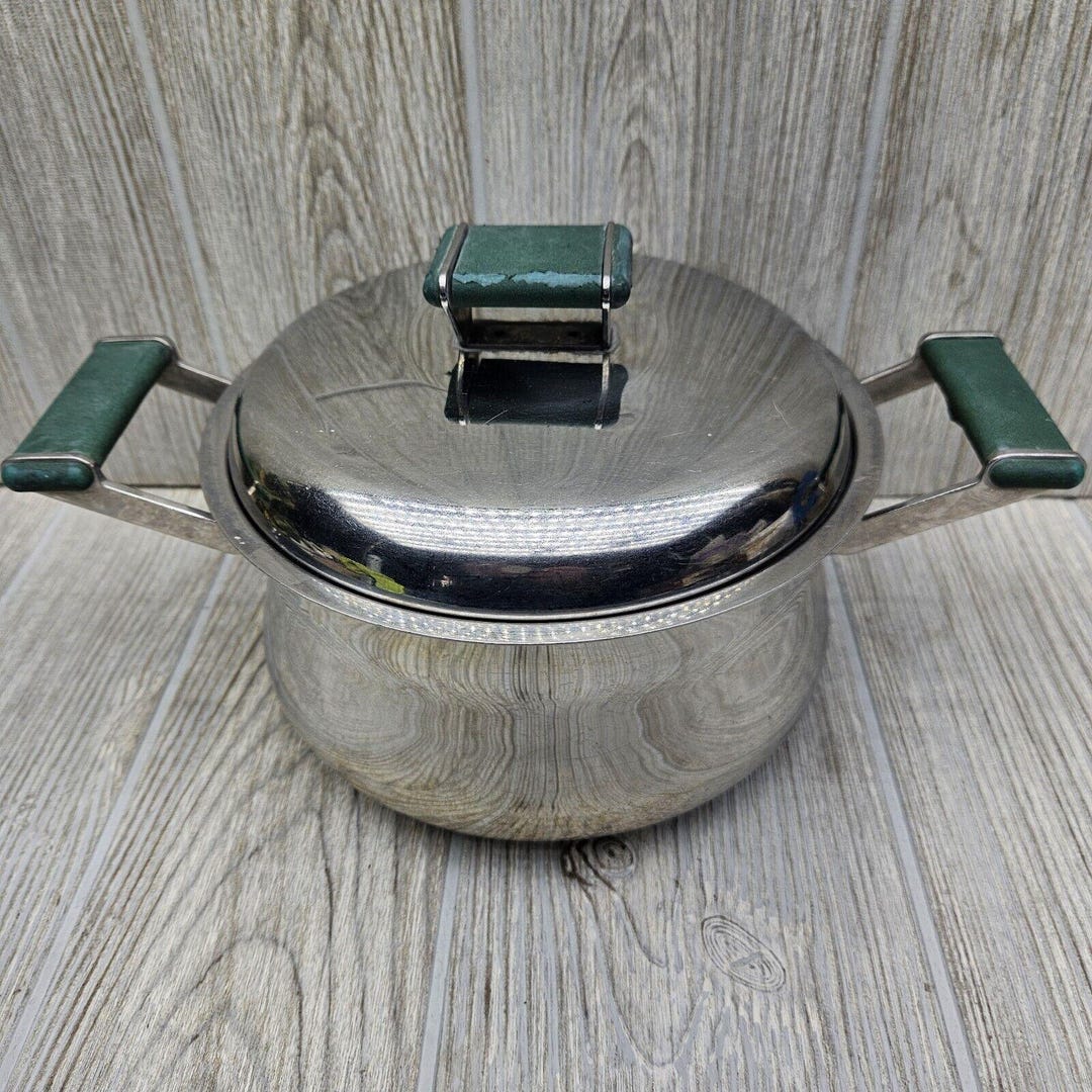 Mepra Inox Covered Pan #16 Italy 18-10 Stainless Steel Green Handles ...