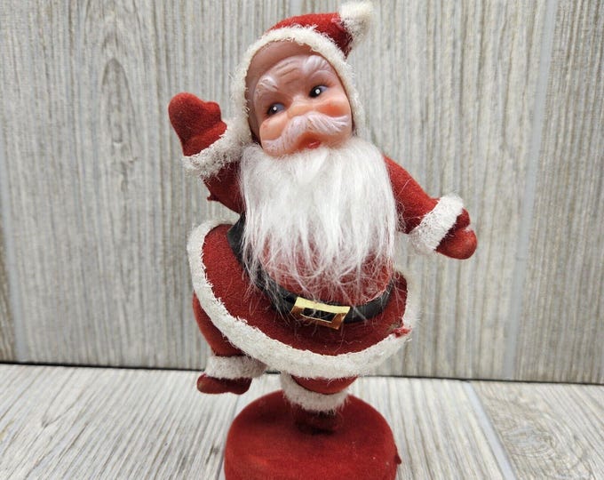 Vintage MCM Flocked Dancing Santa Figure on Stand - Etsy