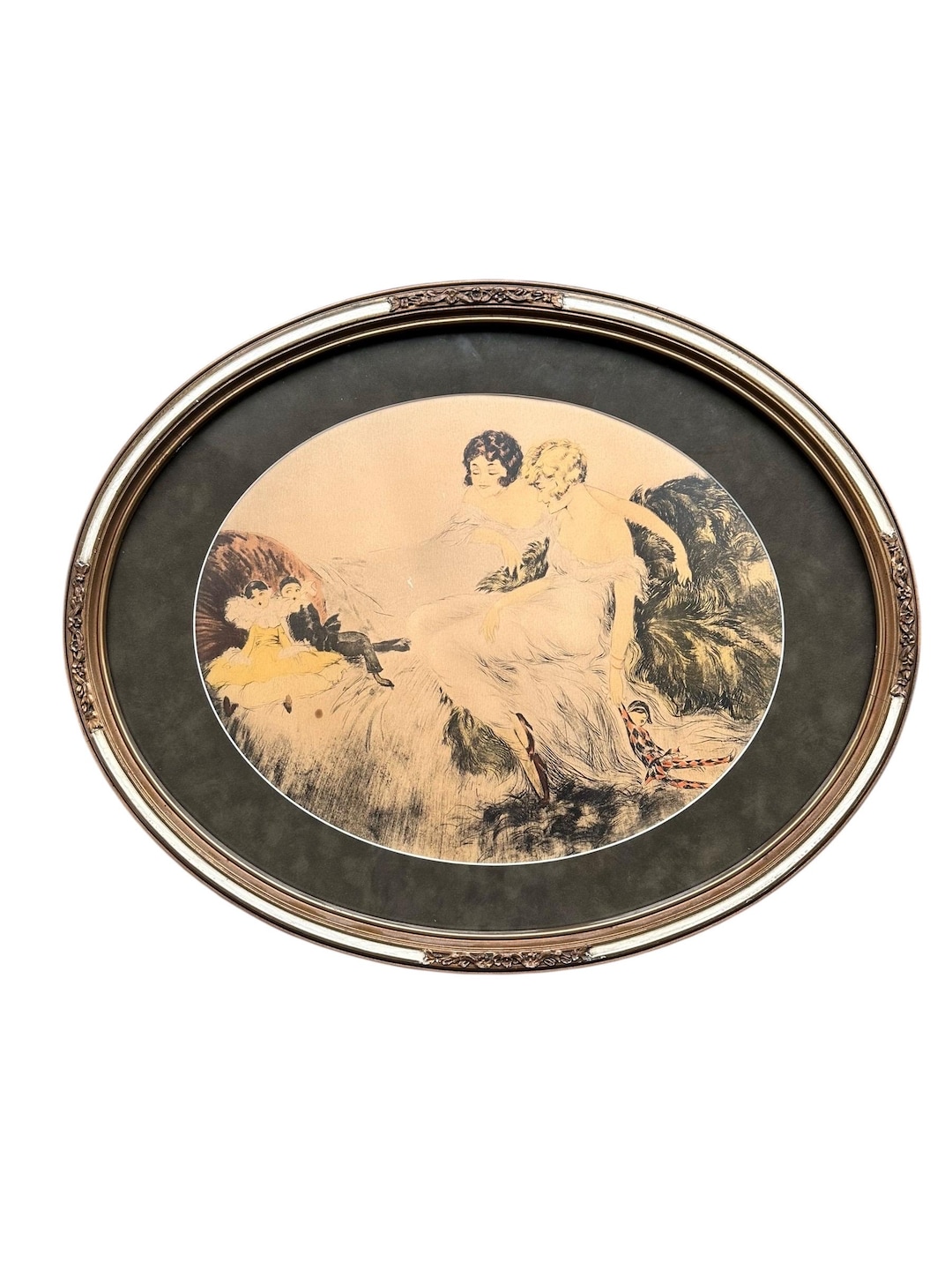 Cote Bernart "french Dolls" Art Deco Print | 1920s Boudoir Art in Oval ...