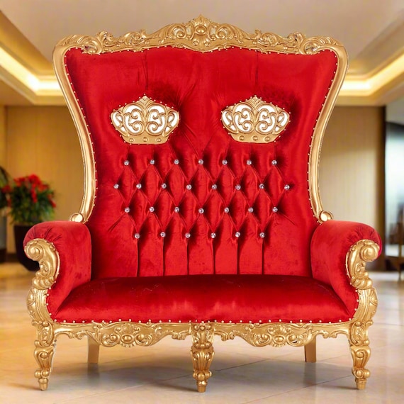 Red velvet throne chair store
