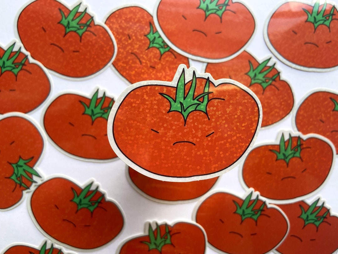 Grumpy Tomato Glitter Sticker / Cute Illustrated Die-cut Sticker for ...