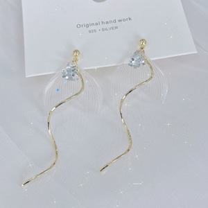 Fishtail Gold Earrings Magical Fish Tail Dangle Earrings Dainty Silver ...