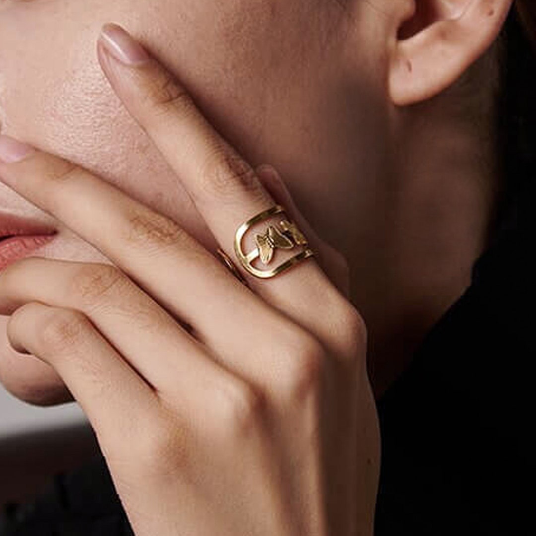 Butterfly Wide Ring Exaggerated Ring Adjustable Ring Hollowed Ring ...