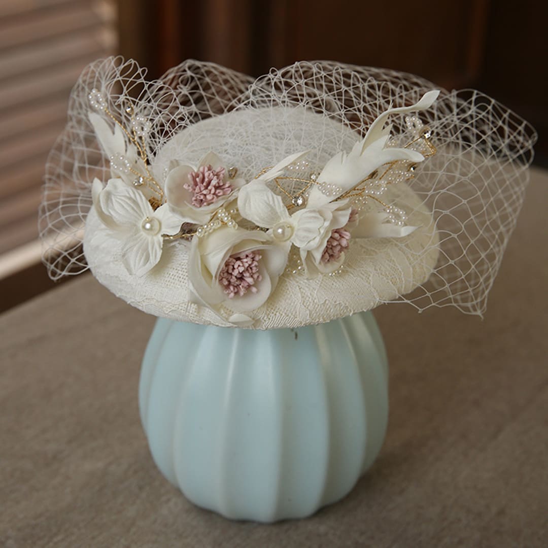 Fascinator Hat White Floral Lace Birdcage Pearl Wedding Hat Mini Women ...