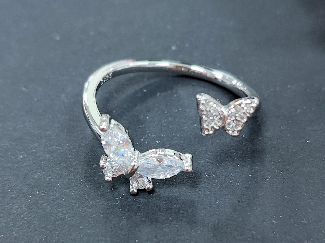 Double Butterfly Ring Zirconia Finger Ring Adjustable - Etsy