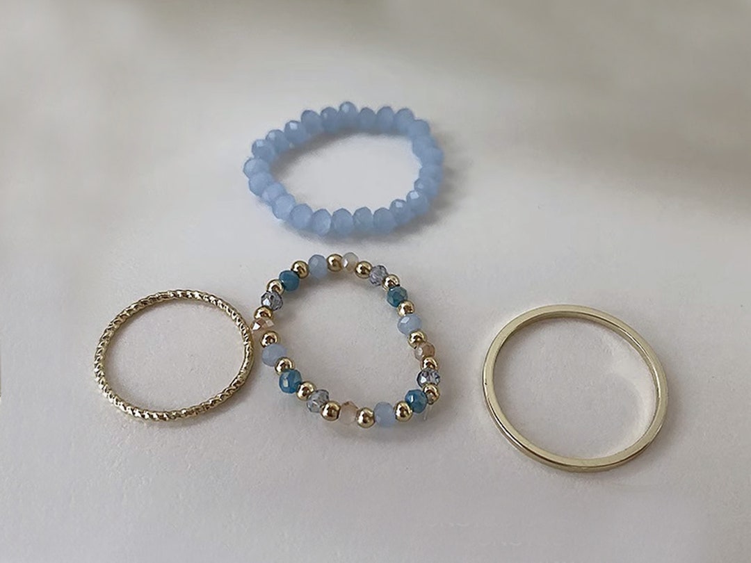 Blue Beaded Ring Stacked Finger Ring Index Finger Ring - Etsy