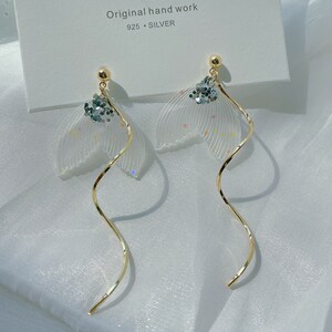 Fishtail Gold Earrings Magical Fish Tail Dangle Earrings Dainty Silver ...