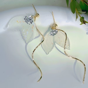 Fishtail Gold Earrings Magical Fish Tail Dangle Earrings Dainty Silver ...