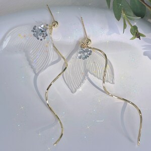 Fishtail Gold Earrings Magical Fish Tail Dangle Earrings Dainty Silver ...