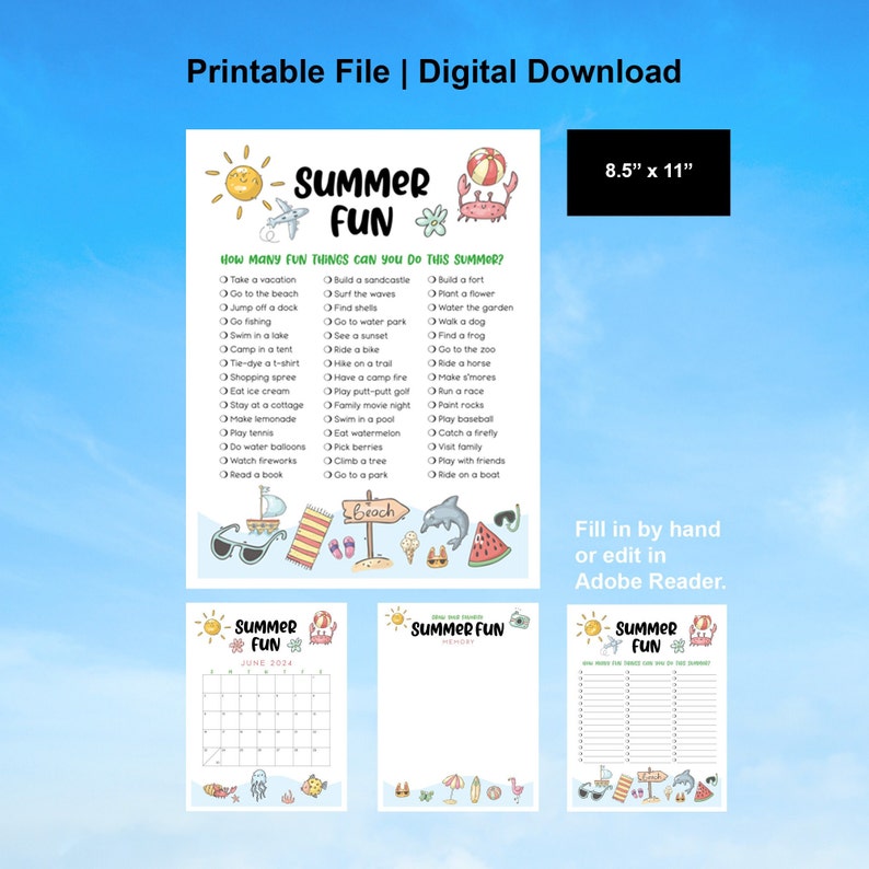 Summer Bucket List Printable, Summer Activities Checklist, Summer Fun ...