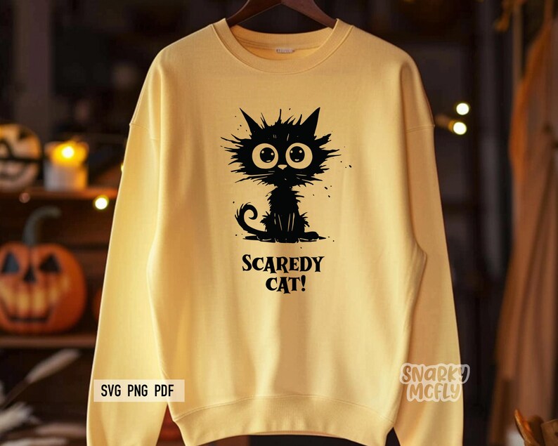 Scaredy Cat Svg, Funny Halloween Svg, Retro Halloween Art, Spooky Shirt ...