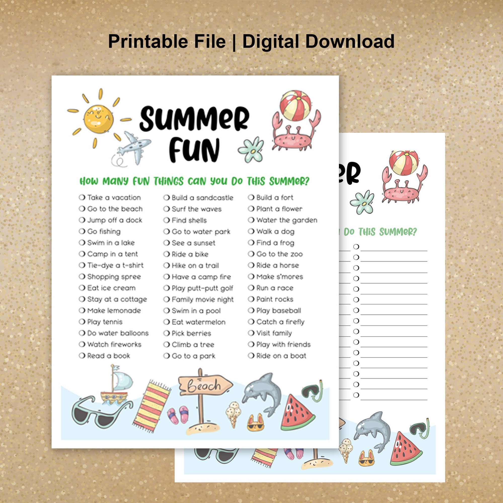Summer Bucket List Printable, Summer Activities Checklist, Summer Fun ...