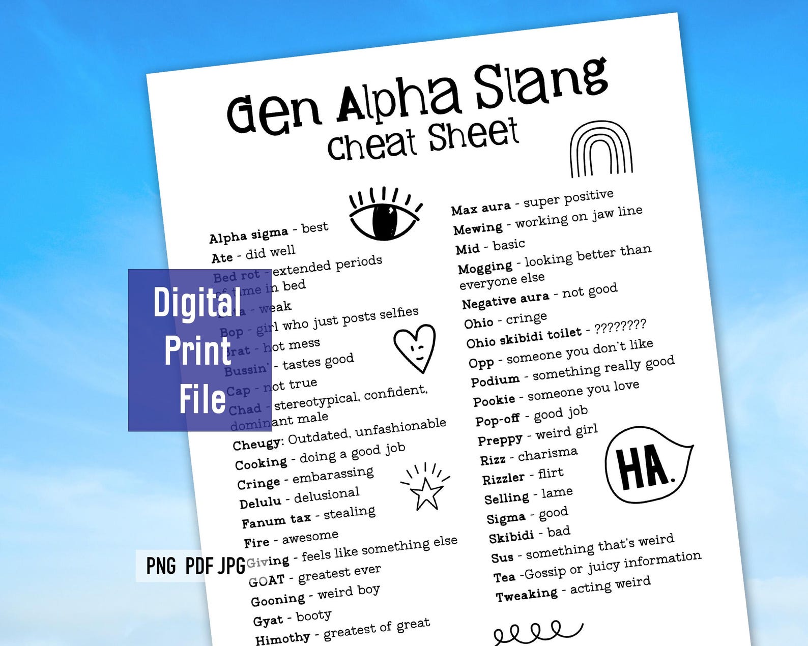Gen Alpha Slang Cheat Sheet Printable for Parents and Teachers, Ohio ...