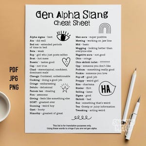 Gen Alpha Slang Cheat Sheet Printable for Parents and Teachers, Ohio ...