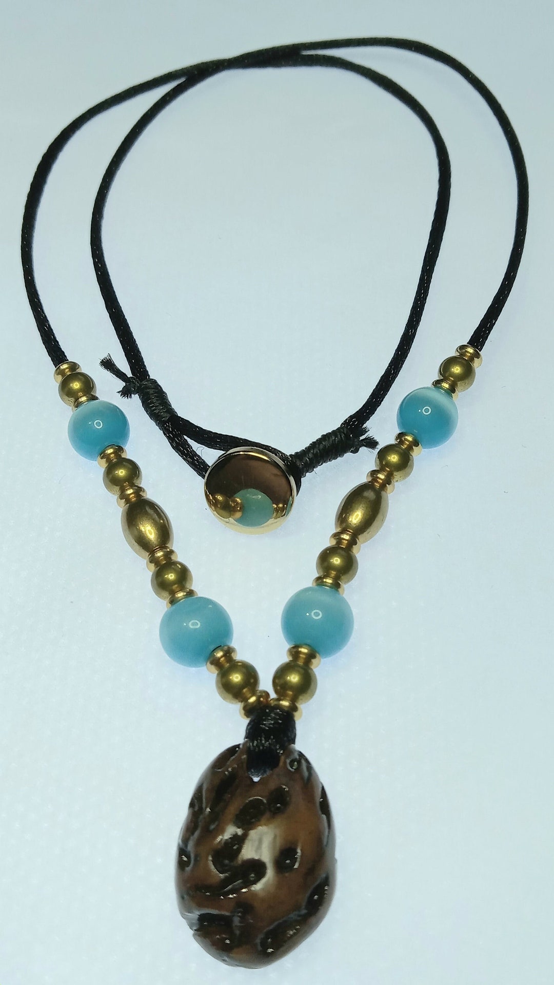 Peach Pit Pendants (half-pit) With Cyan and Brass Beads - Etsy