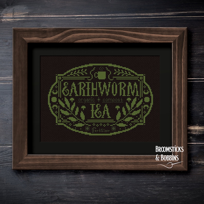 Worm Tea | Digital Cross Stitch Pattern by Broomsticksandbobbins ...