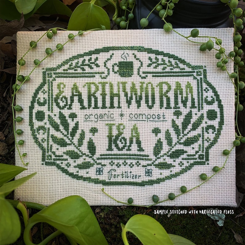 Worm Tea | Digital Cross Stitch Pattern by Broomsticksandbobbins ...