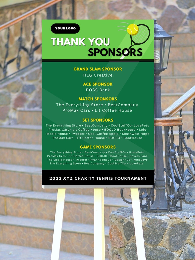 Tennis Sponsor Sign, Editable Canva Template, Event Sponsorship Signage ...