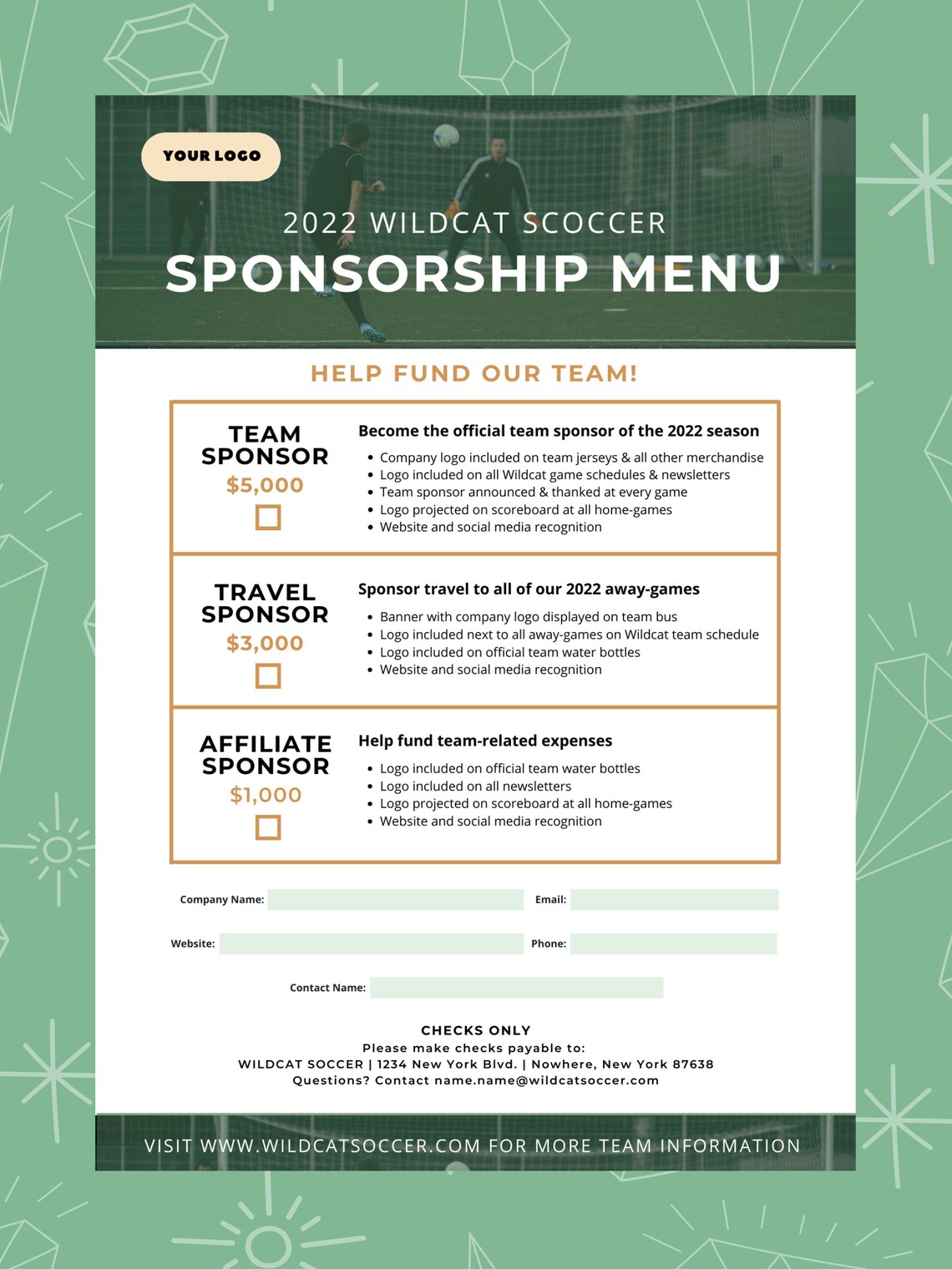 Sports Team Sponsorship Menu Template, Canva Templates, Fillable ...