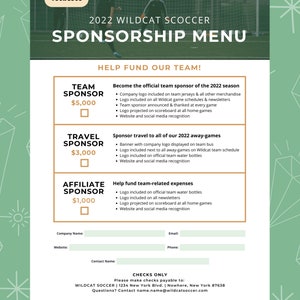 Sports Team Sponsorship Menu Template, Canva Templates, Fillable ...