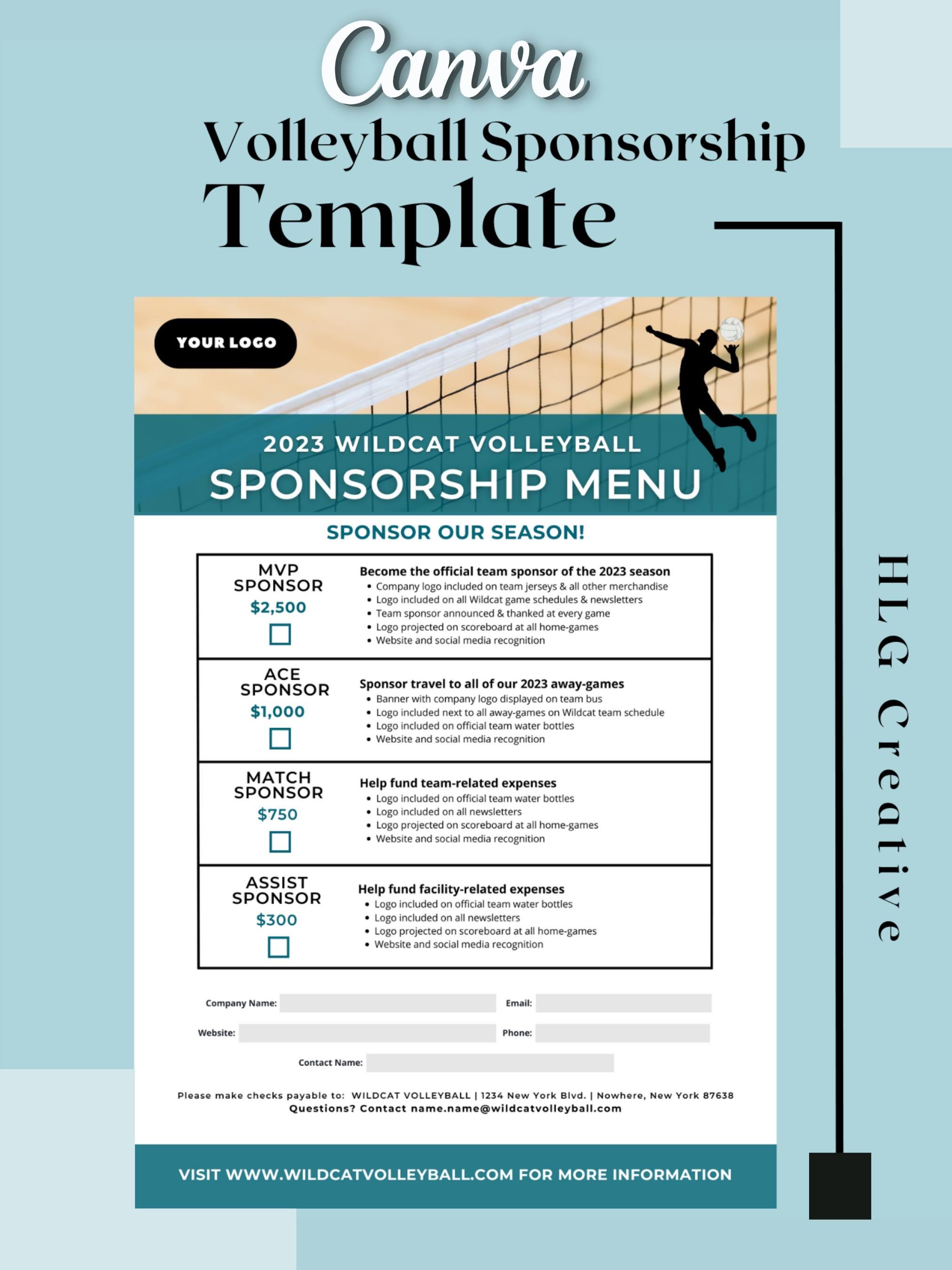 Volleyball Sponsor Form, Canva Templates, Editable Sponsorship Levels ...