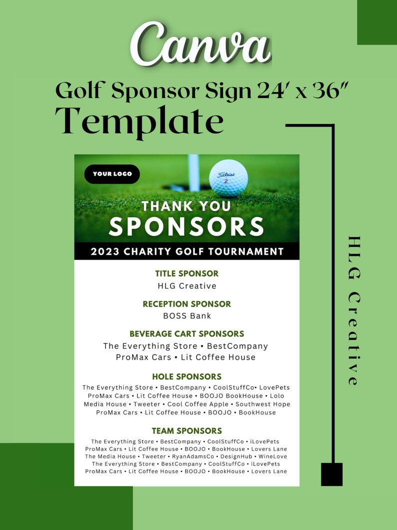 Golf Event Sponsor Sign, Editable Canva Template, Sponsorship Signage ...