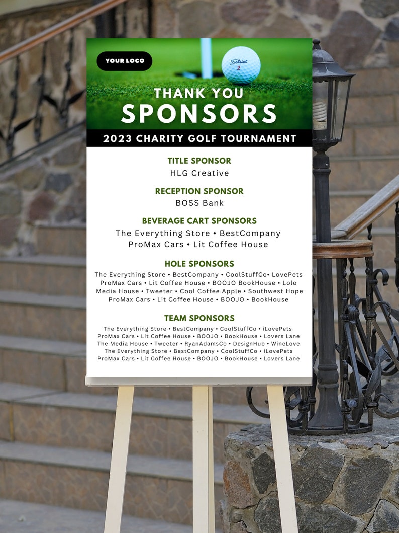 Golf Event Sponsor Sign, Editable Canva Template, Sponsorship Signage ...