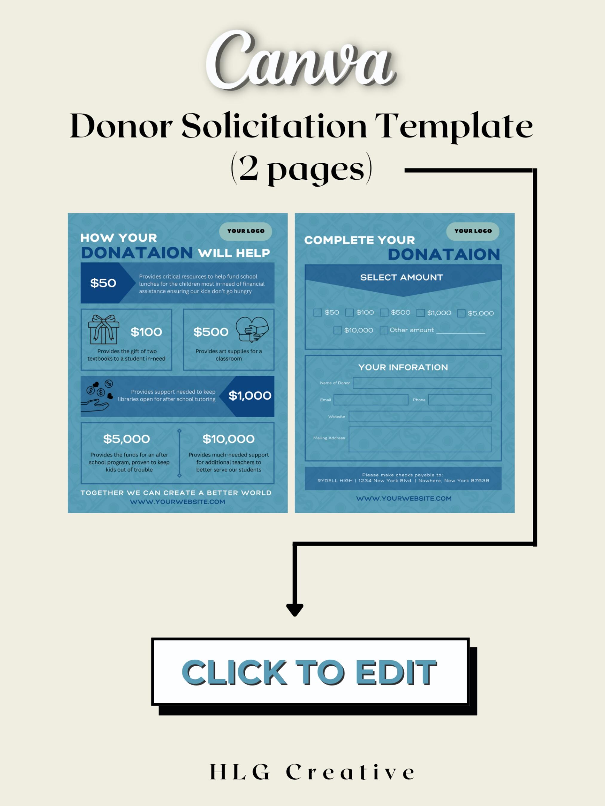 Donation Request Template + Donor Form, Digital Download, Canva ...