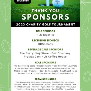 Golf Event Sponsor Sign, Editable Canva Template, Sponsorship Signage ...