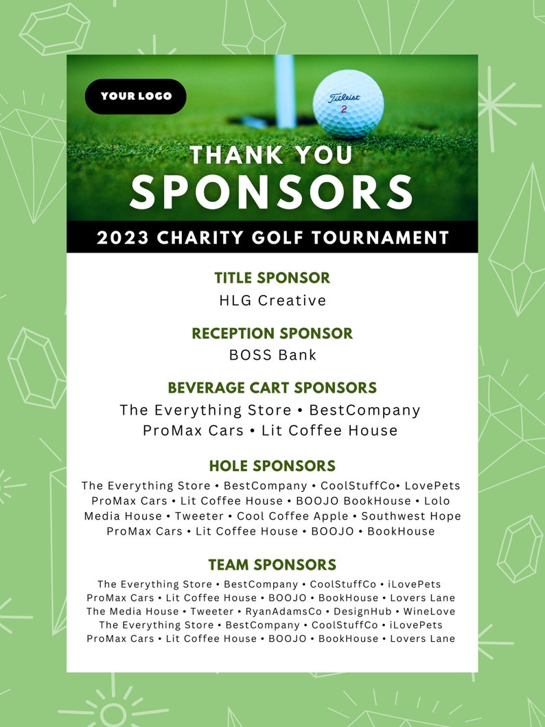 Golf Event Sponsor Sign, Editable Canva Template, Sponsorship Signage ...