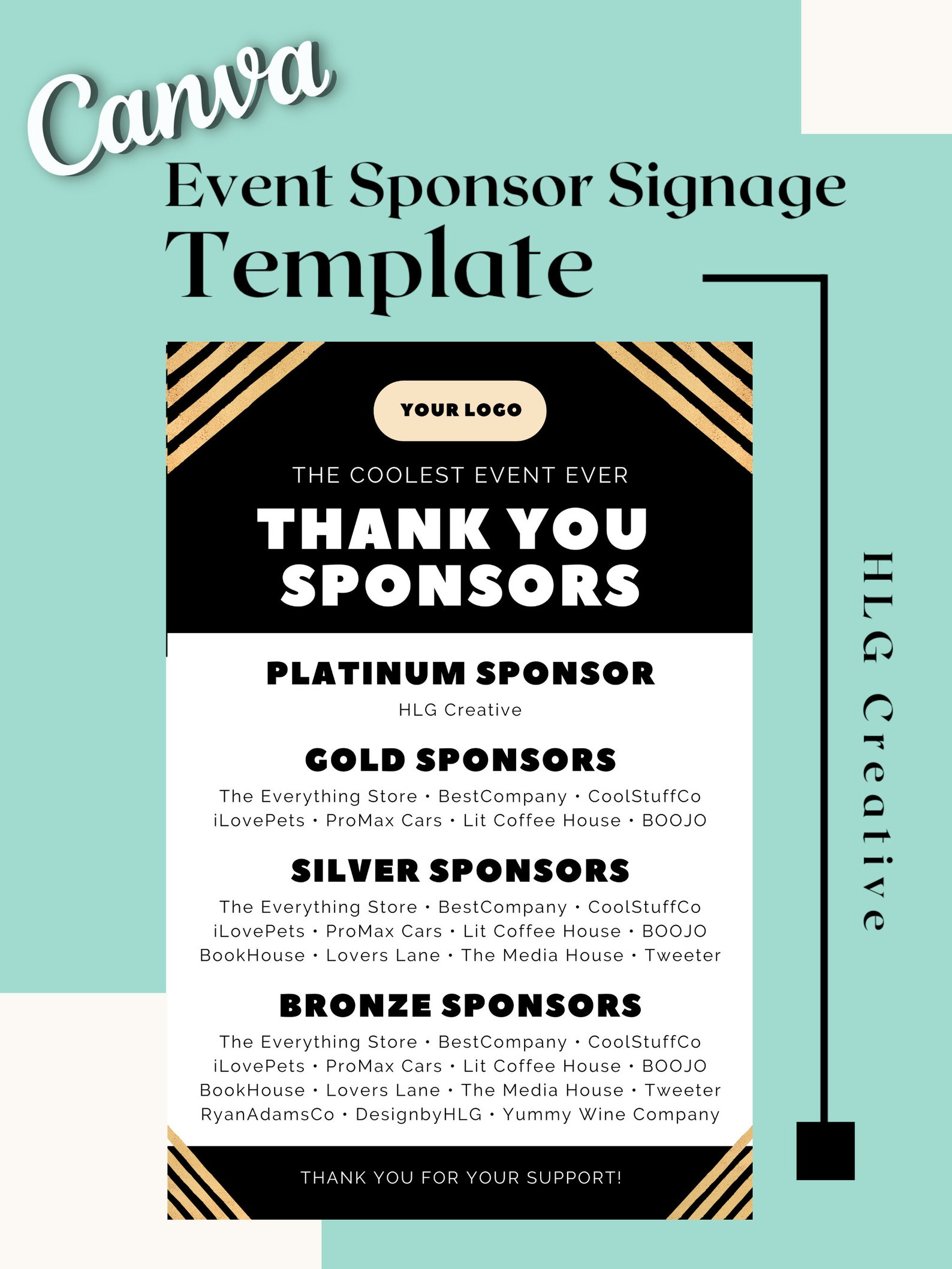 Event Sponsor Signage, Editable Canva Template, 24x36 Sign, Digital ...