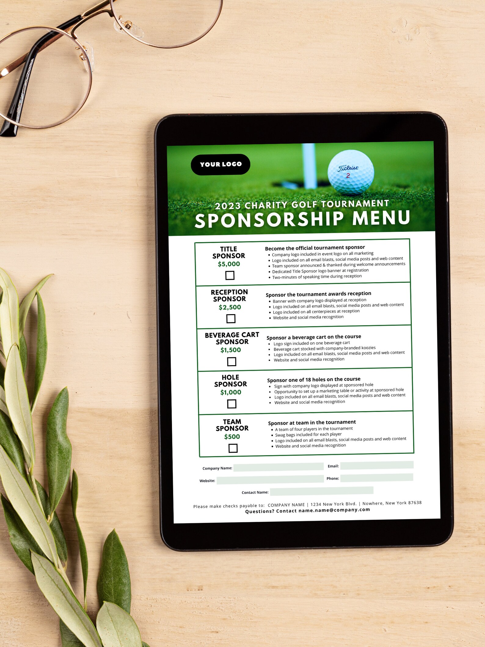 Golf Event Sponsorship Form, Canva Templates, Editable Fundraiser ...