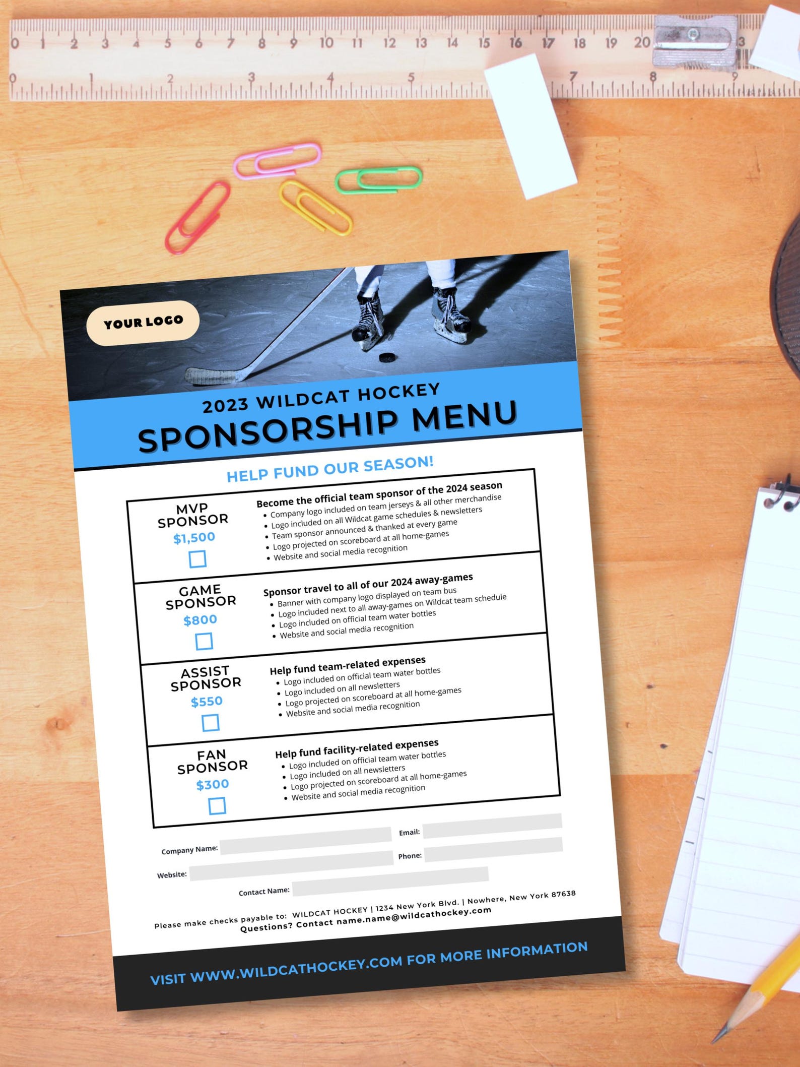 Hockey Sponsorship Form, Canva Templates, Editable Sponsor Template - Etsy