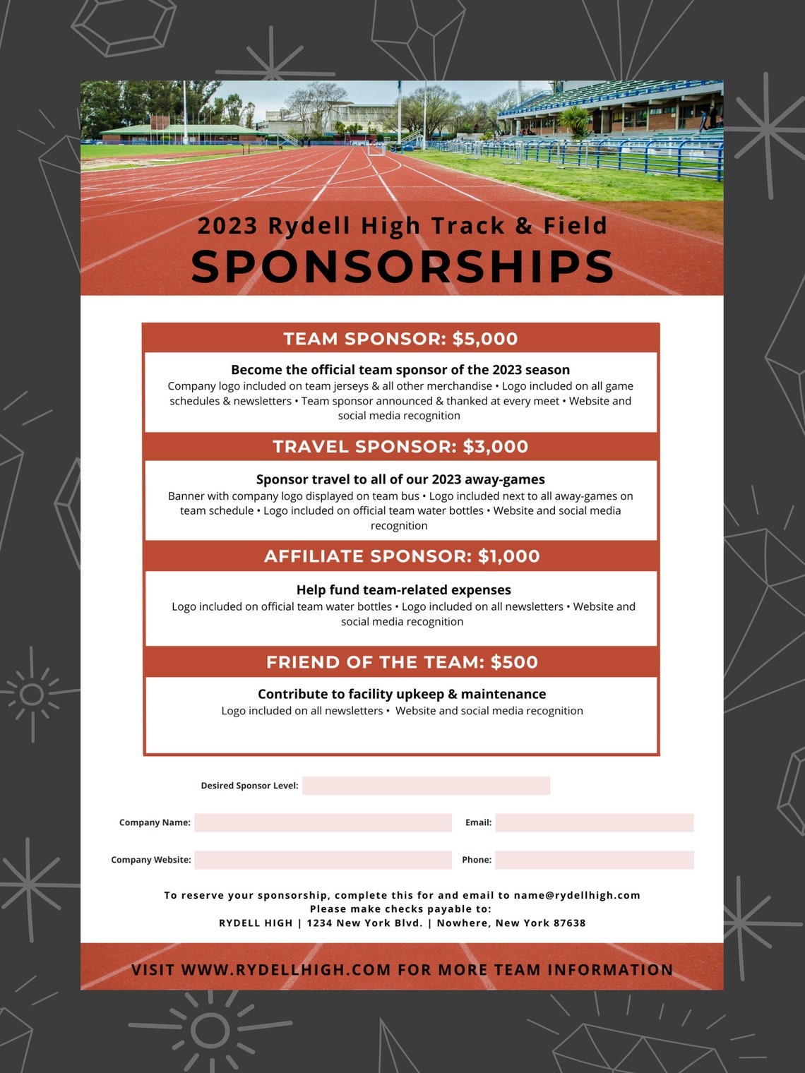 Track & Field Sponsor Form, Canva Templates, Editable Sponsorship ...