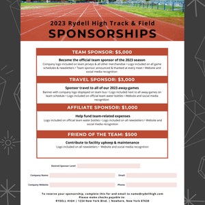 Track & Field Sponsor Form, Canva Templates, Editable Sponsorship ...