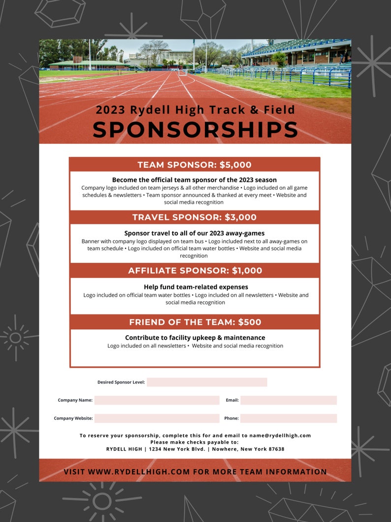Track & Field Sponsor Form, Canva Templates, Editable Sponsorship ...