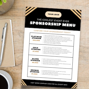 Event Sponsorship Menu Template, Canva Templates, Editable Sponsor Form ...