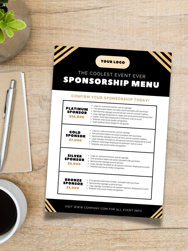 Event Sponsorship Menu Template, Canva Templates, Editable Sponsor Form ...