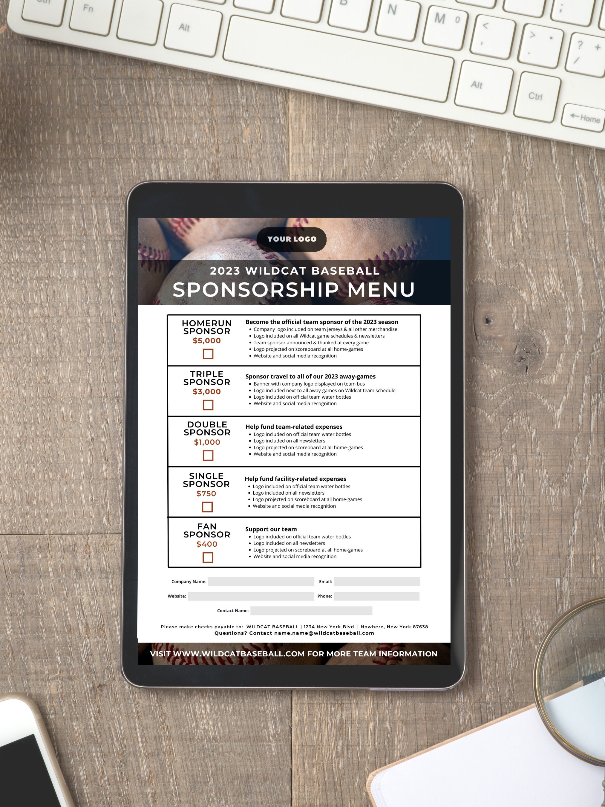 Baseball Sponsorship Template, Canva Templates, Editable Sponsor Form ...