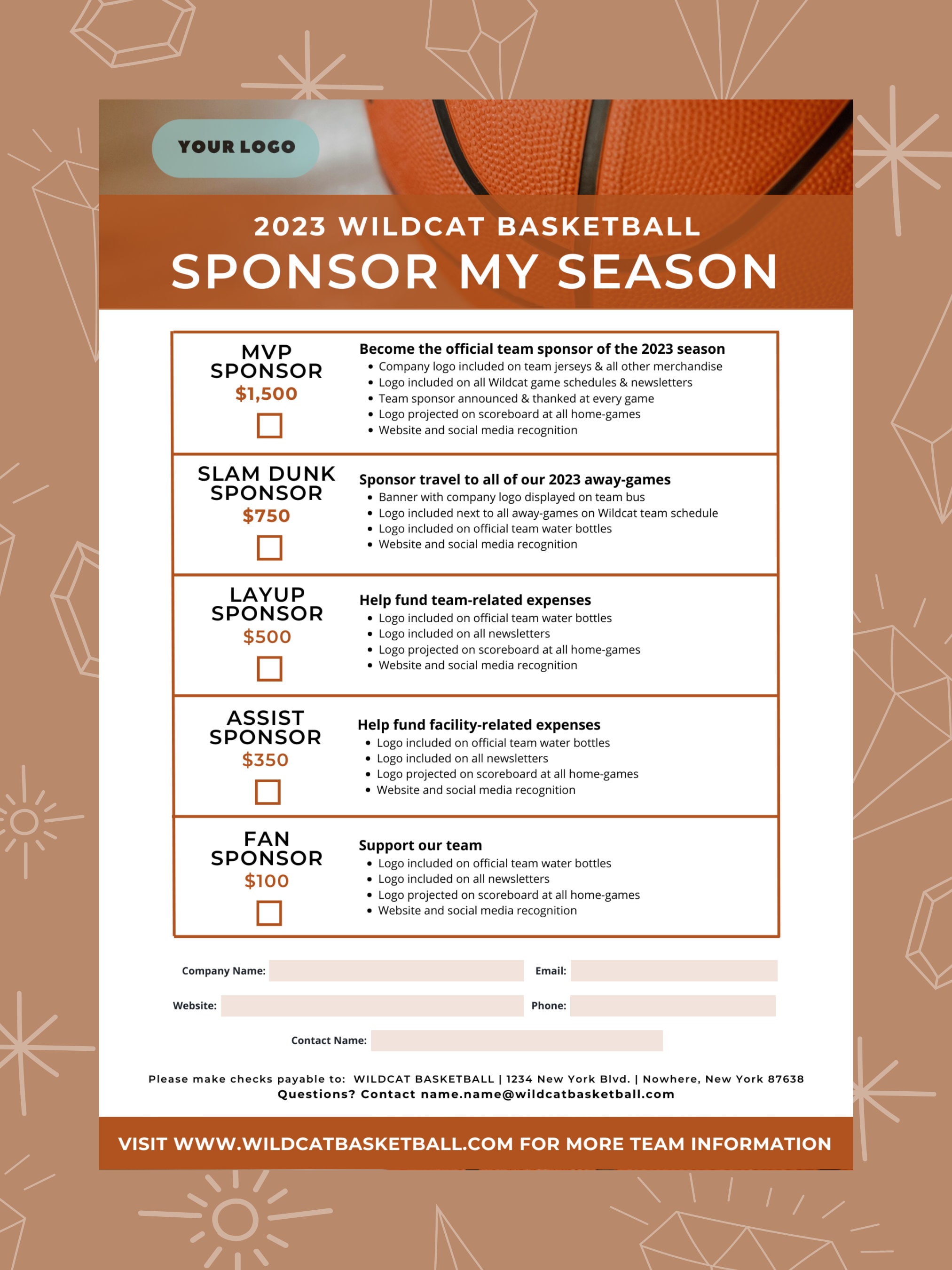 Basketball Sponsor My Season Template, Canva Templates, Editable ...