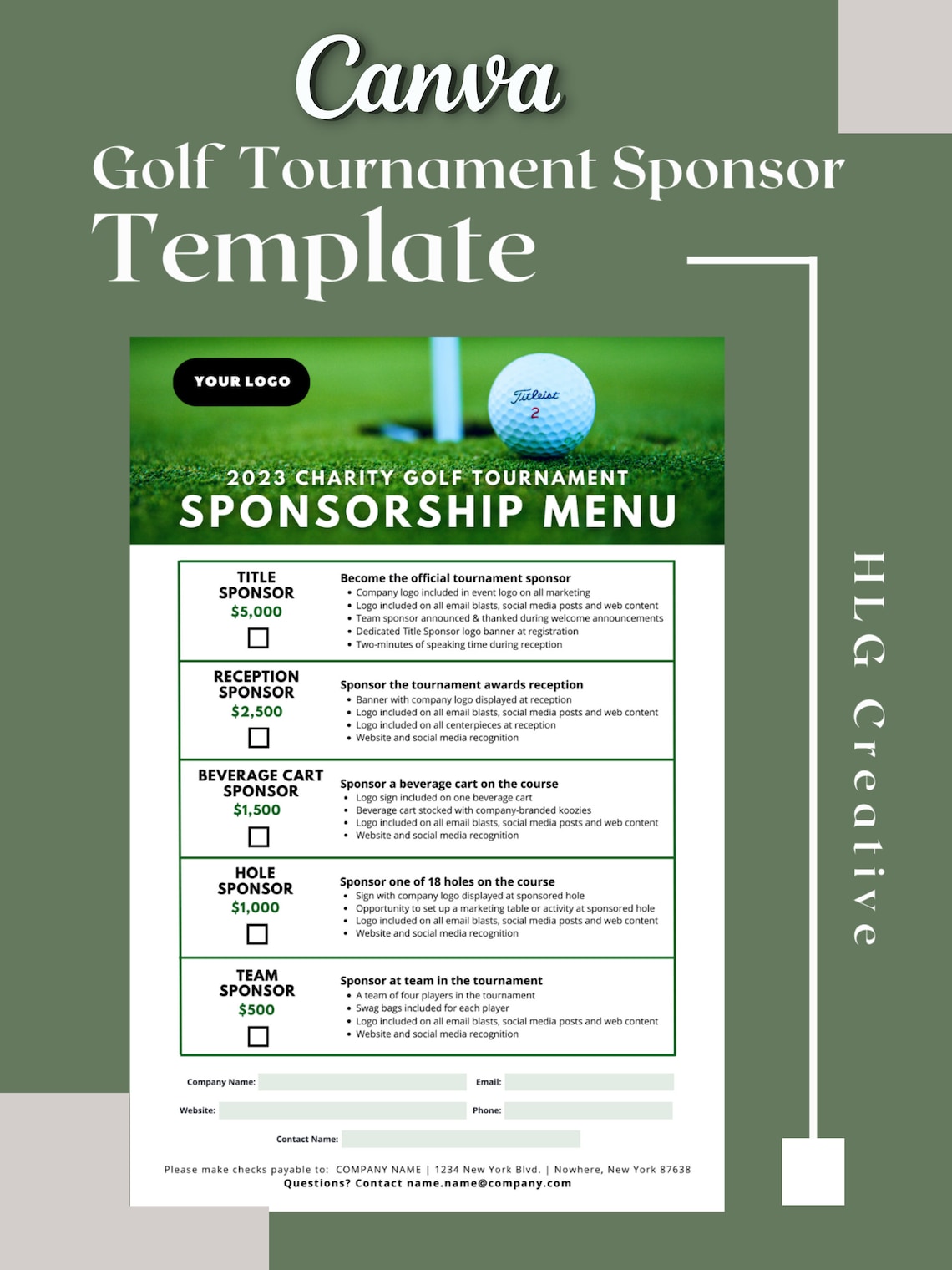 Golf Event Sponsorship Form, Canva Templates, Editable Fundraiser ...